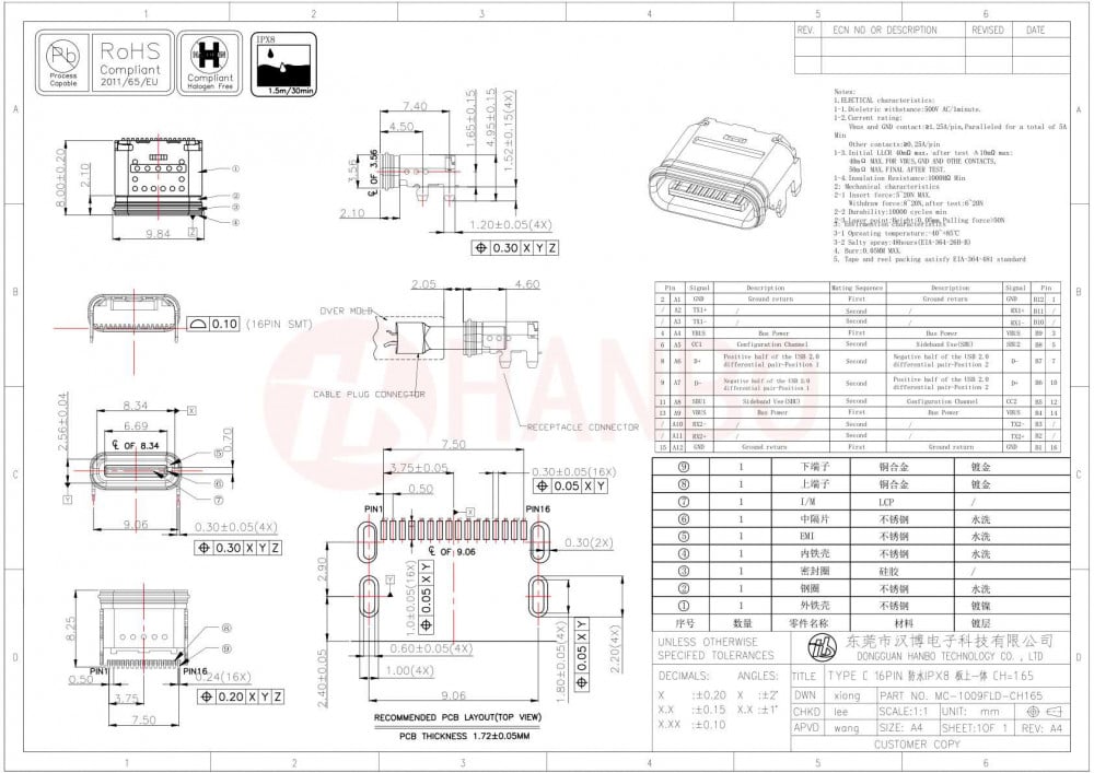MC-1009FLD-CH165 technical document page 1