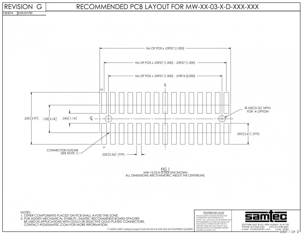 Samtec MW series technical drawing page 1