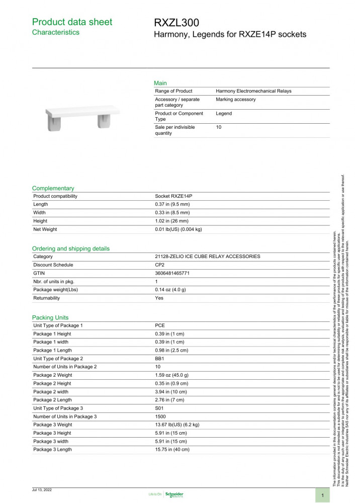 RXZL300 technical document page 1