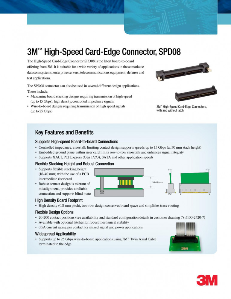 3M SPD08 high-speed card-edge connector technical document page 1