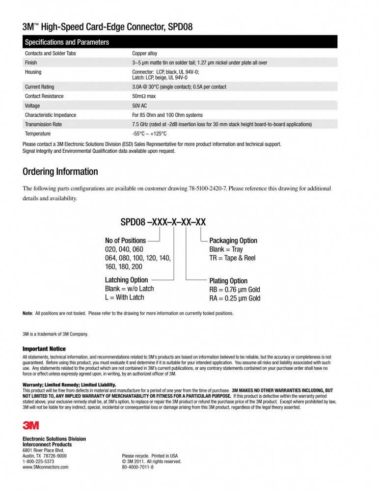 3M SPD08 high-speed card-edge connector technical document page 2