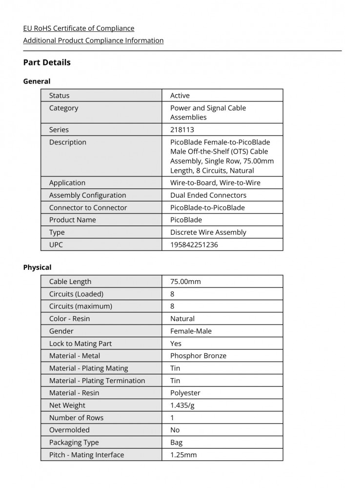 MOLEX 2181130800 product drawing, page 2