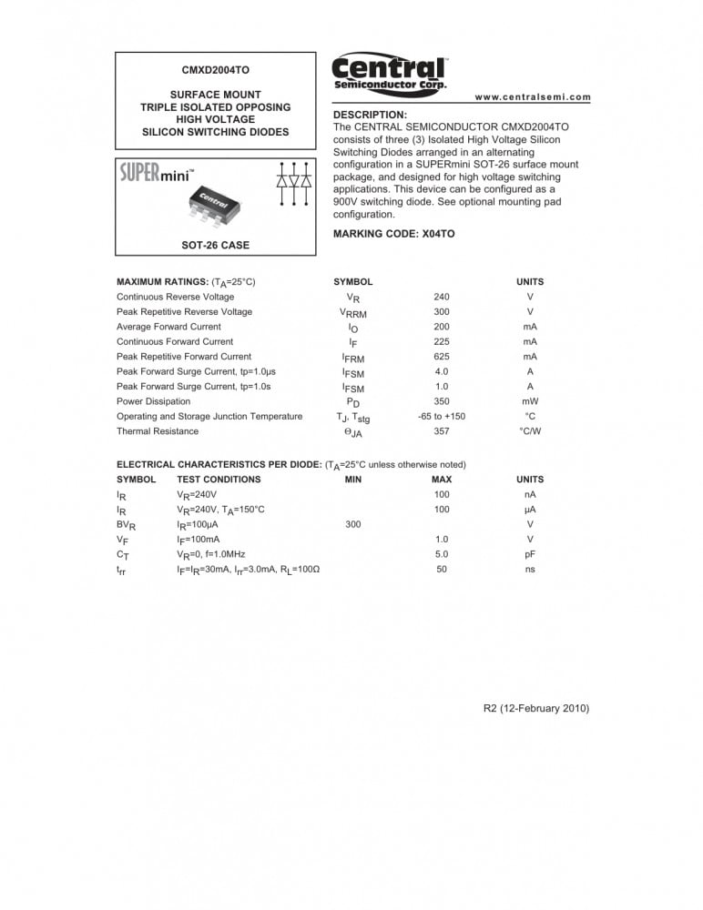 CMXD2004TO TR PBFREE datasheet page 1