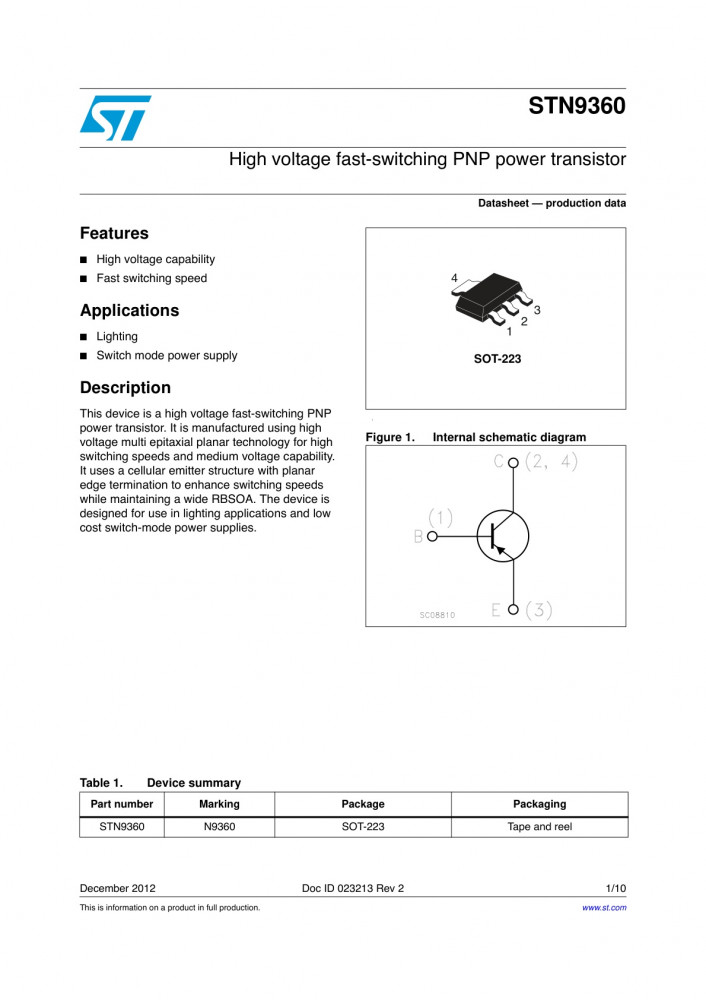 STN9360 datasheet page 1