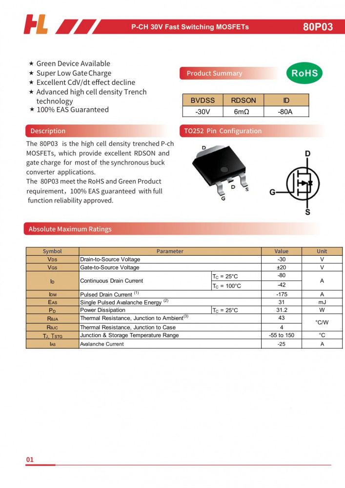 HL 80P03 datasheet page 1