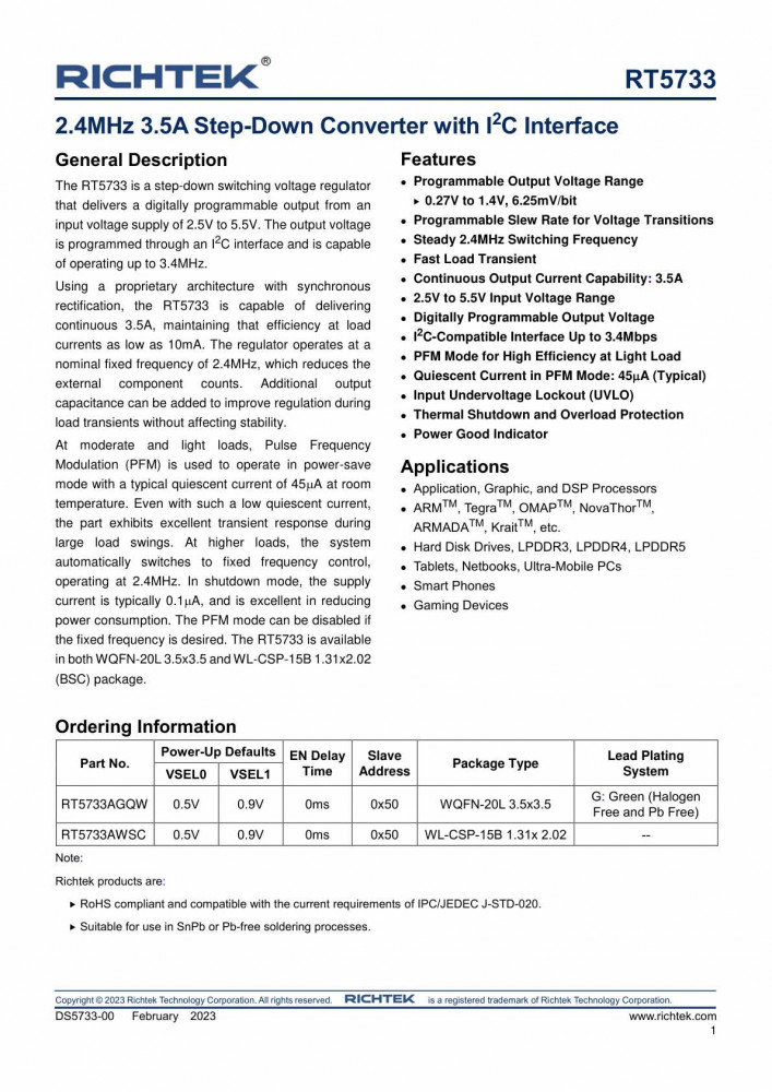 RT5733 datasheet page 1