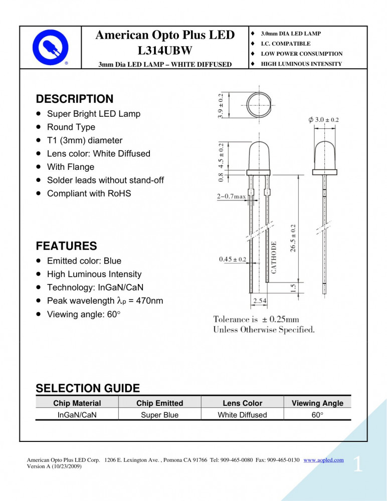 L314UBW datasheet page 1