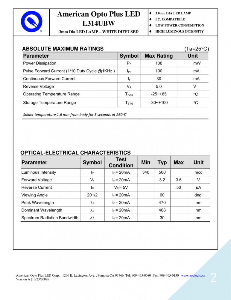 L314UBW datasheet page 2