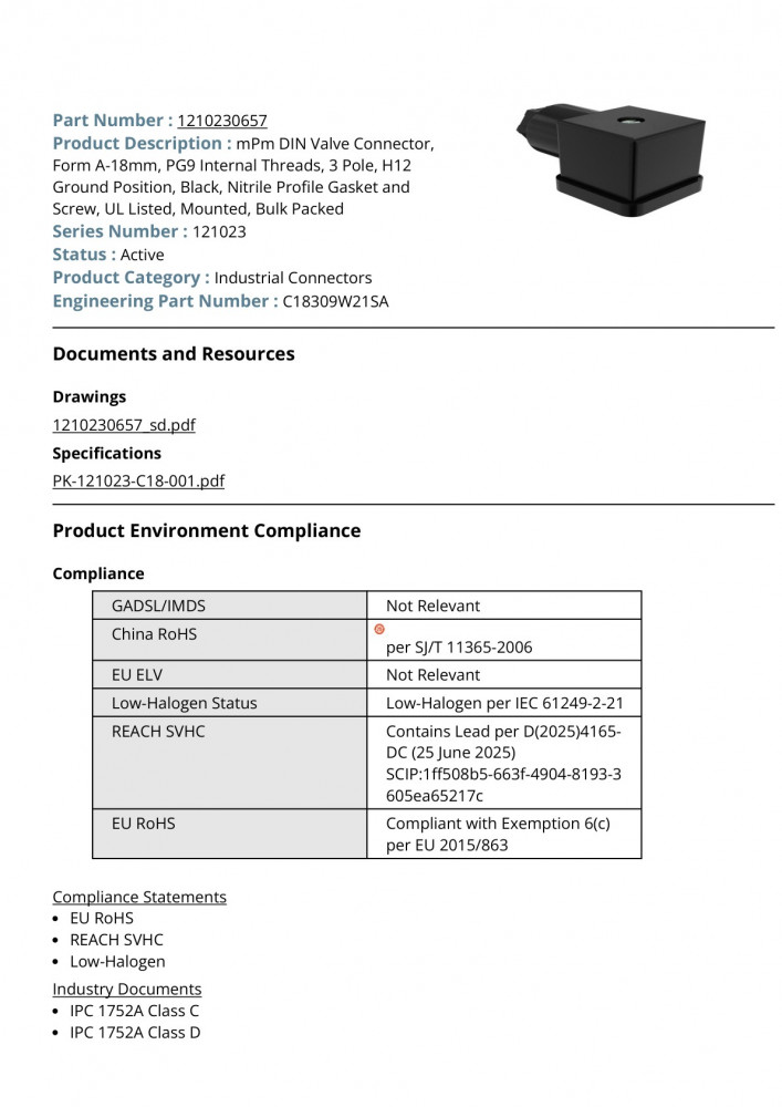 Molex C18 packaging specification page 1