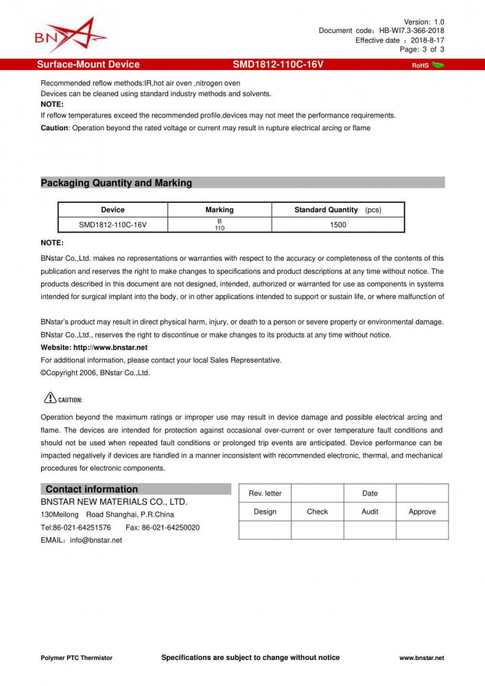 BNstar SMD1812-110C-16V datasheet page 3