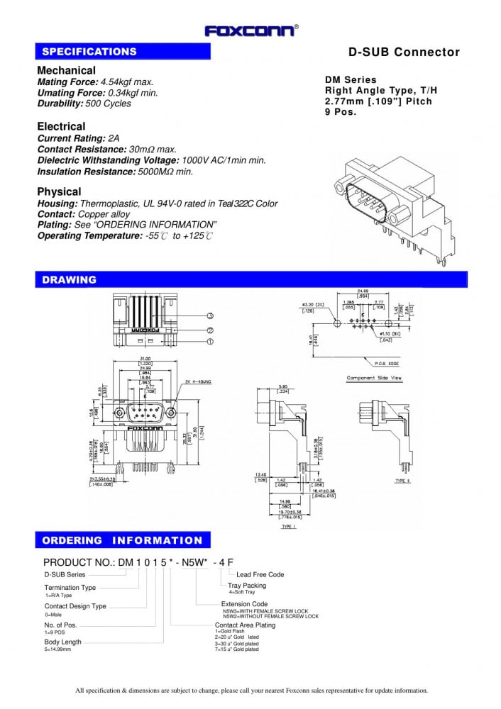 FOXCONN DM10151-N5W3-4F technical drawing