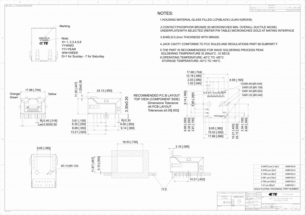 TE Connectivity 2489102-2 controlled drawing page 1