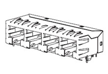 Modular Jack, Right-Angle, Low Profile, 8/8, 4 Ports