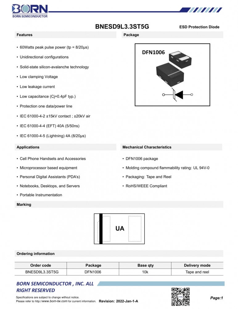 BNESD9L3.3ST5G datasheet page 1