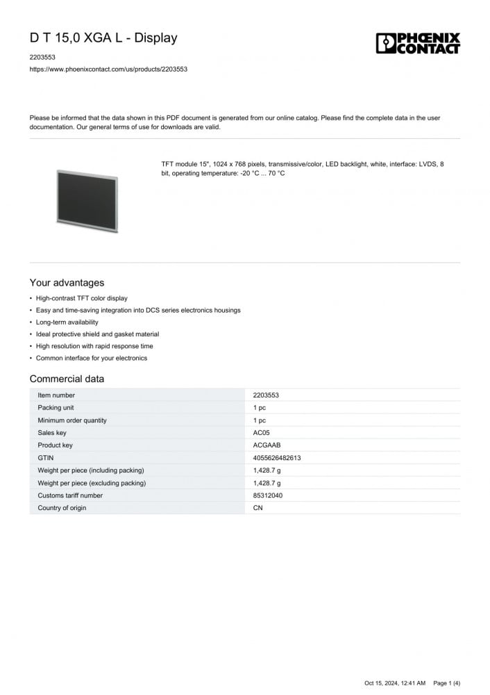 Phoenix Contact 2203553 technical document page 1