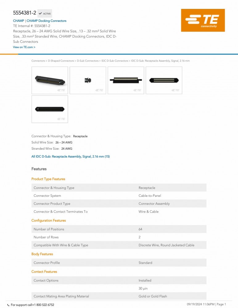 TE Connectivity 5554381-2 technical document page 1