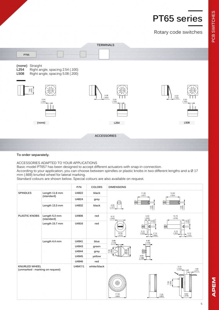 APEM PT65 series datasheet page 5