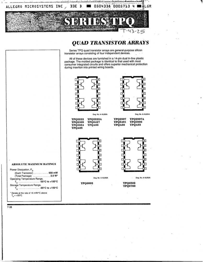 TPQ3904 quad transistor array datasheet page 1