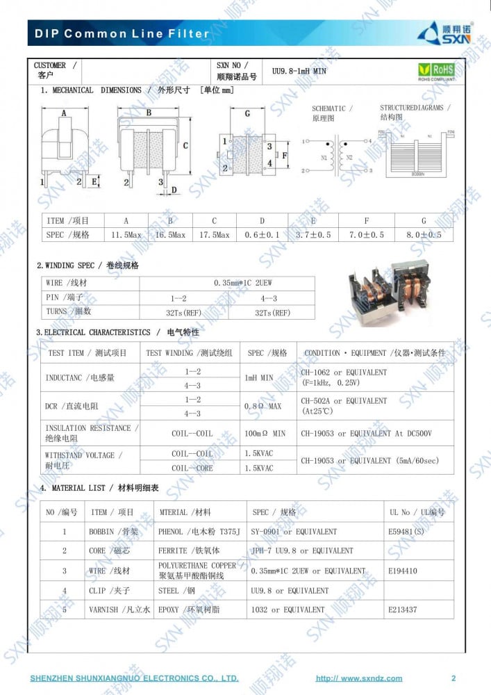 UU9.8-1mH specification document page 2