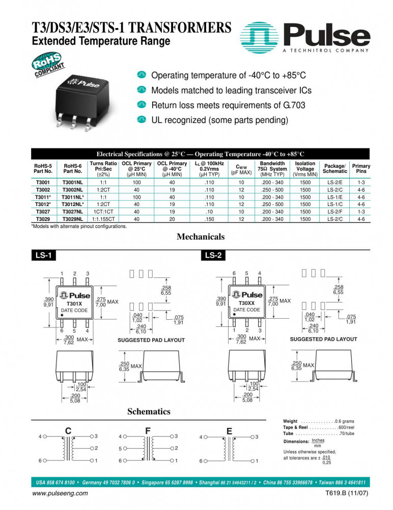 PULSE T3002NLT technical document page 1