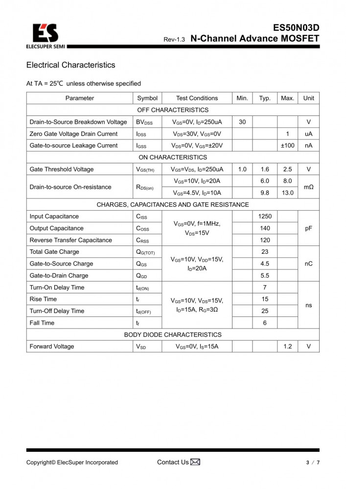 ES50N03D technical document page 3