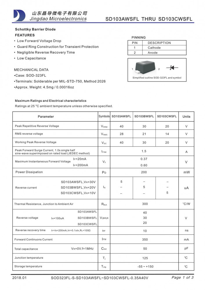 SD103AWSFL datasheet page 1