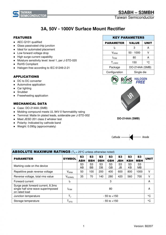 S3JBH datasheet page 1