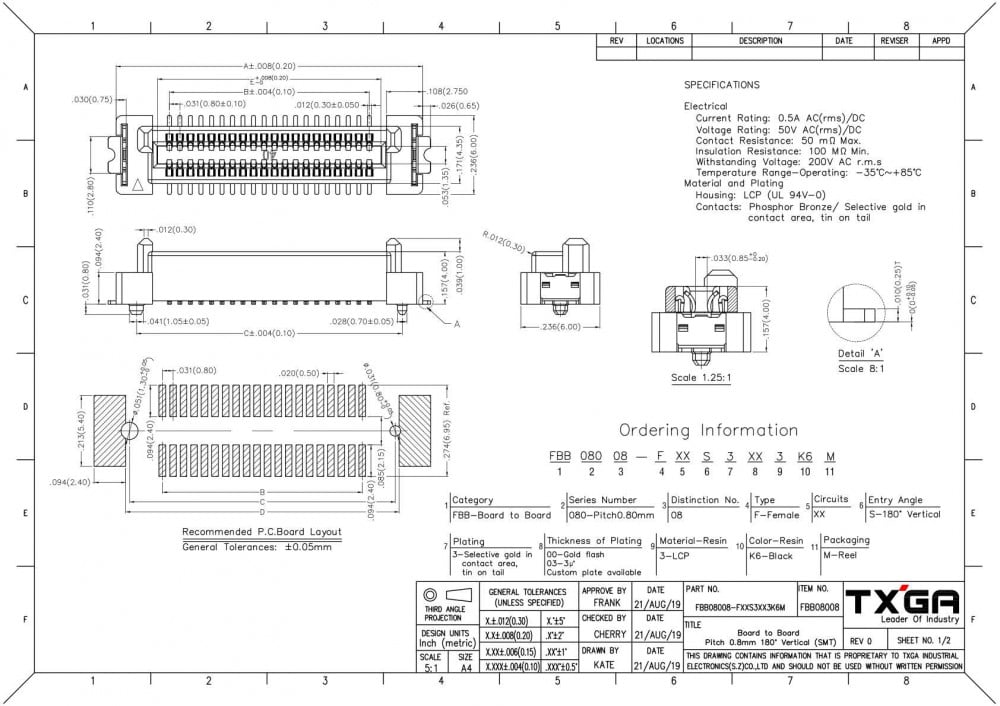 TXGA FBB08008 technical drawing page 1