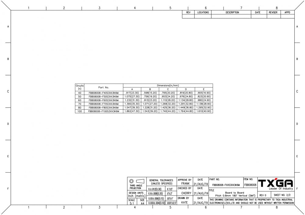 TXGA FBB08008 technical drawing page 2