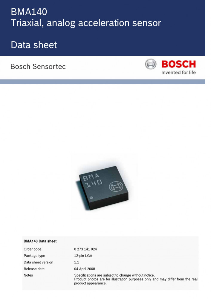 BMA140 datasheet page 1
