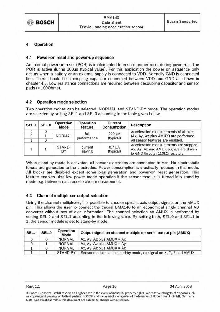 BMA140 datasheet page 10