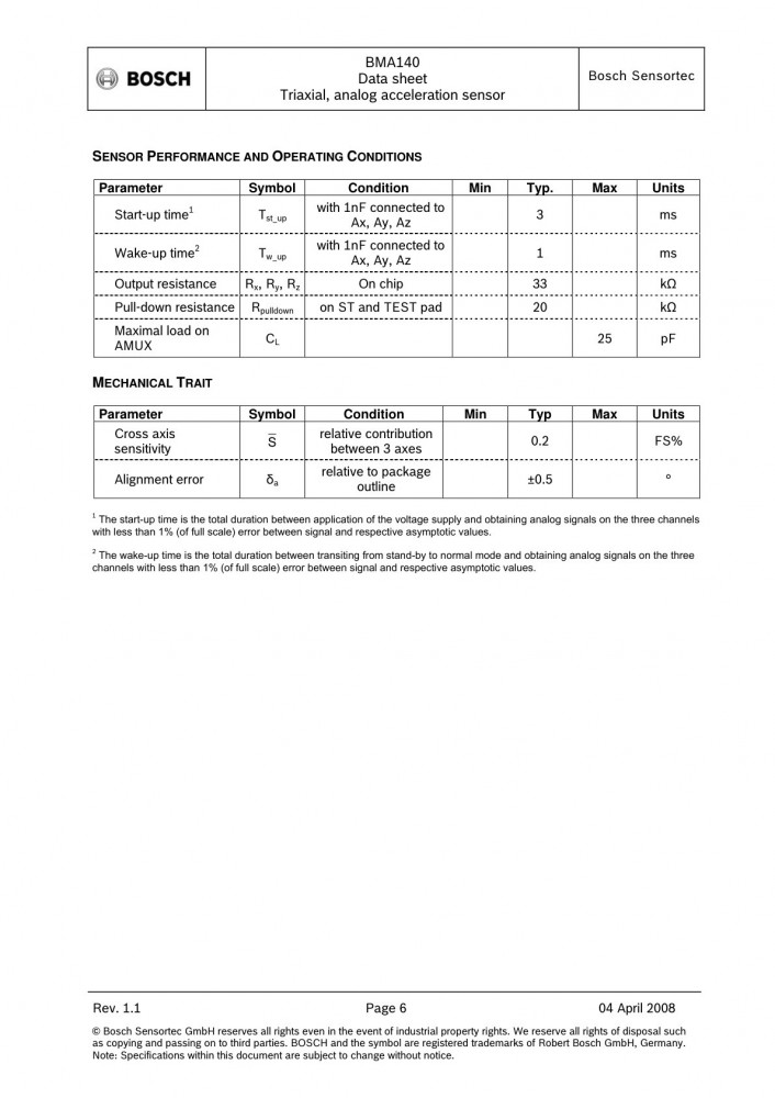 BMA140 datasheet page 6