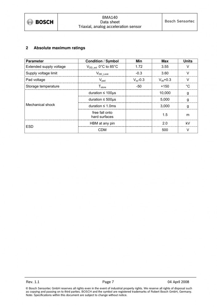 BMA140 datasheet page 7
