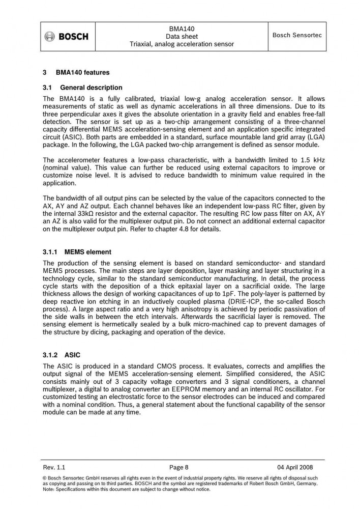 BMA140 datasheet page 8