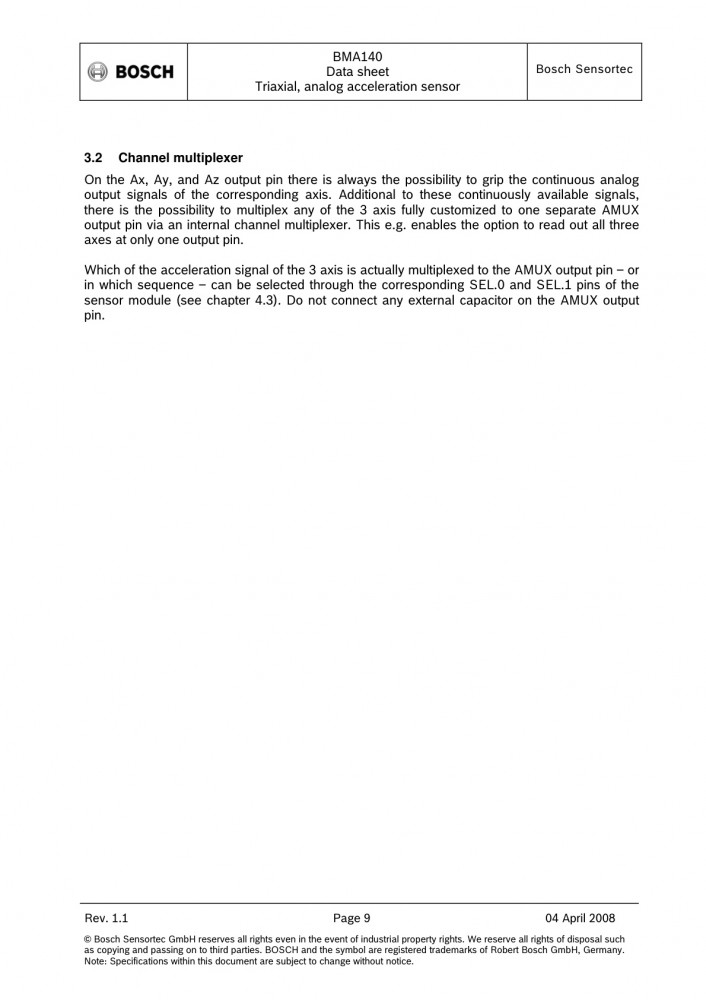 BMA140 datasheet page 9