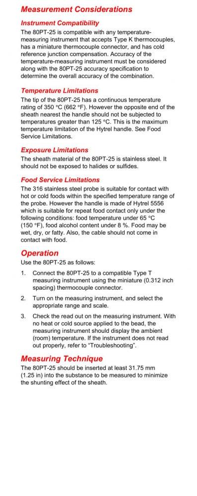 FLUKE 80PT-25 instruction sheet page 3