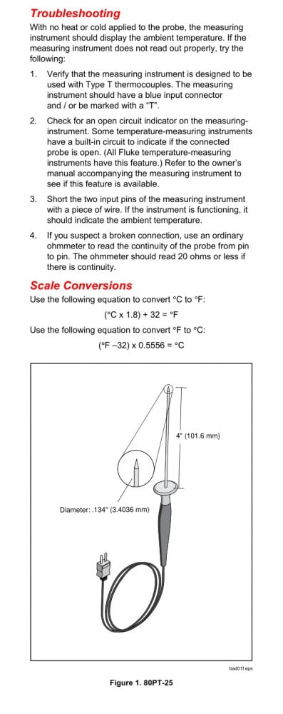 FLUKE 80PT-25 instruction sheet page 4