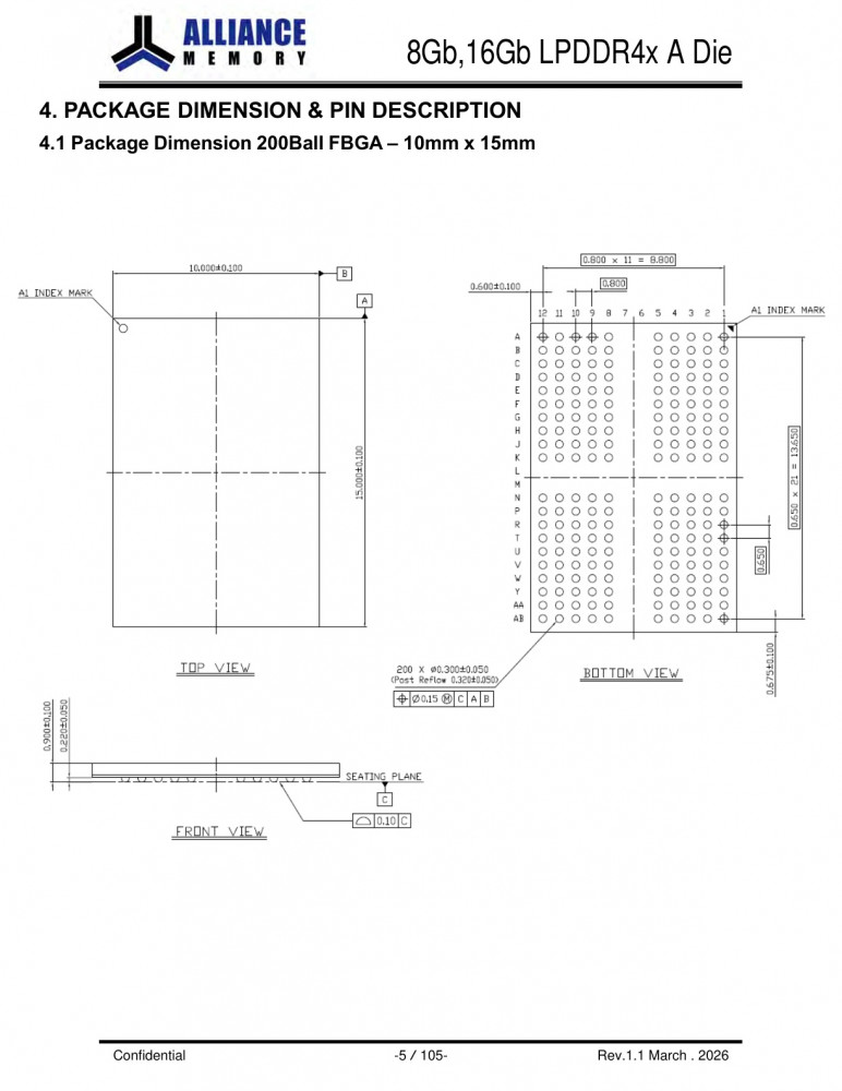 Alliance Memory LPDDR4X datasheet page 5