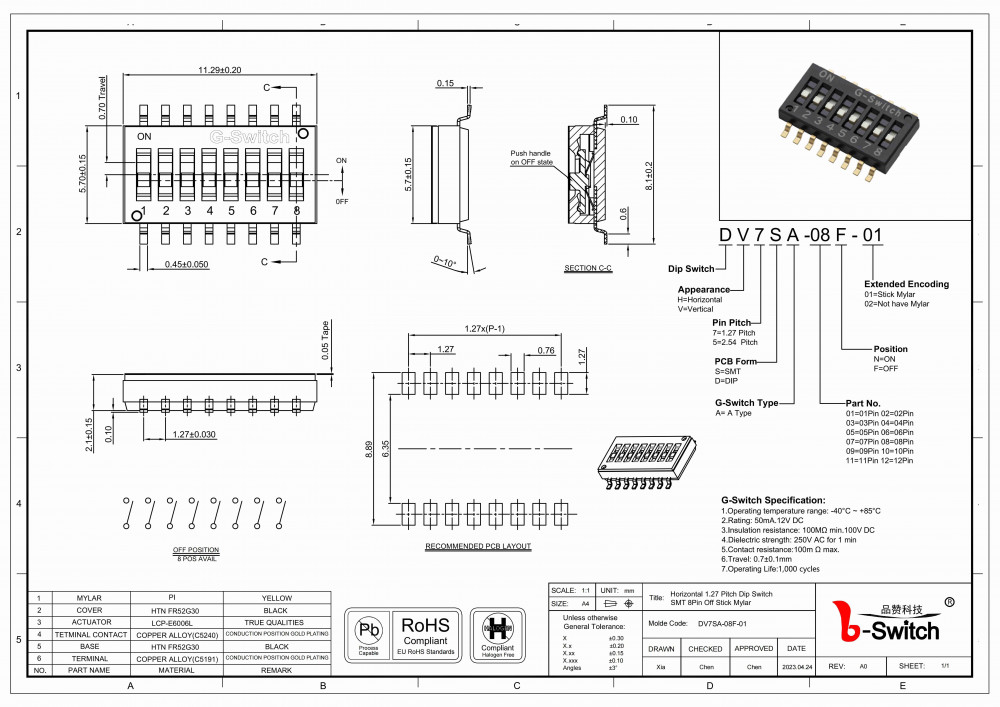 DV7SA-12F-01 technical document page