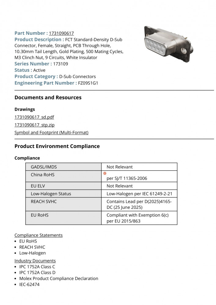 MOLEX connector family technical drawing, page 1