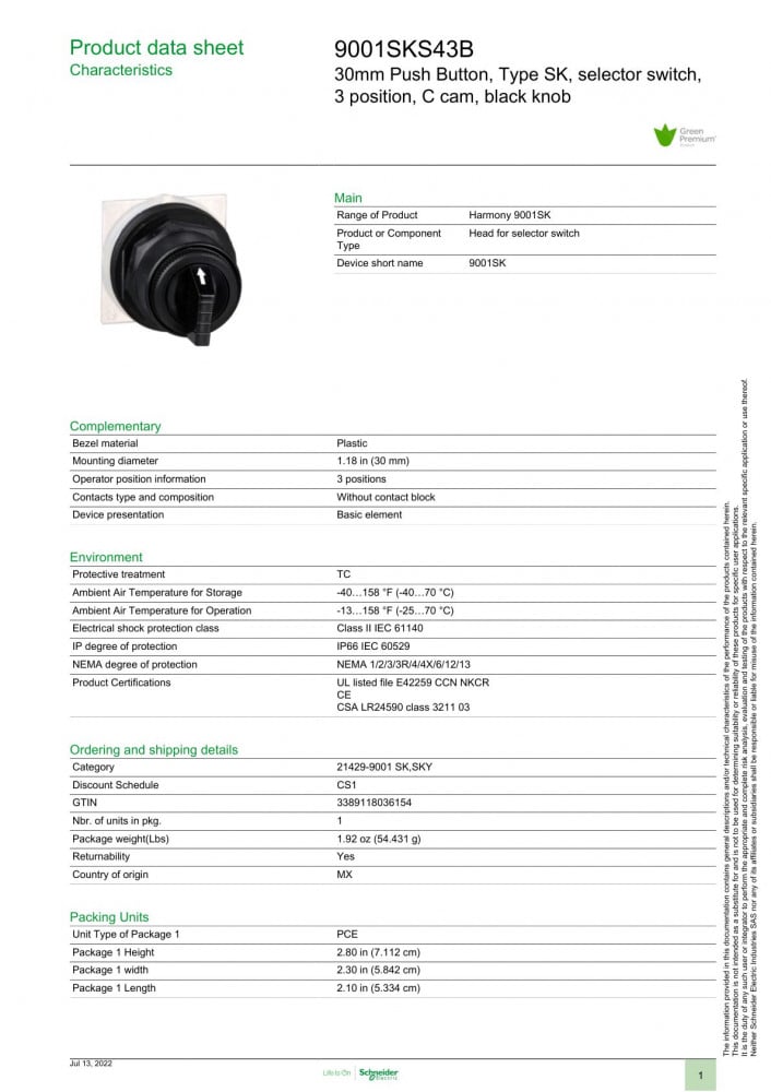 9001SKS43B technical document page 1