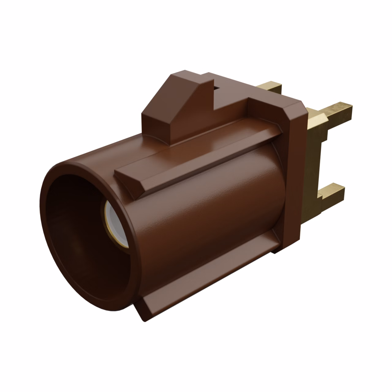 FAKRA Jack, Straight, PCB Receptacle, Through Hole, Brass Body, Gold (Au) Plated, Keying Code F, Brown, 50 Ohms for sale