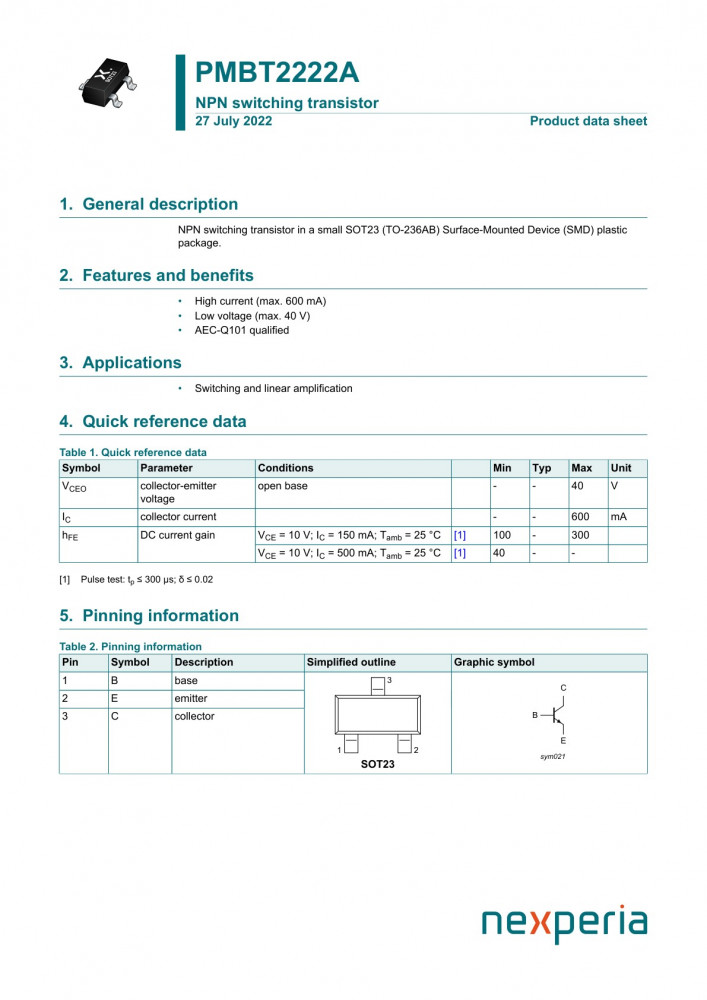 PMBT2222A datasheet page 1