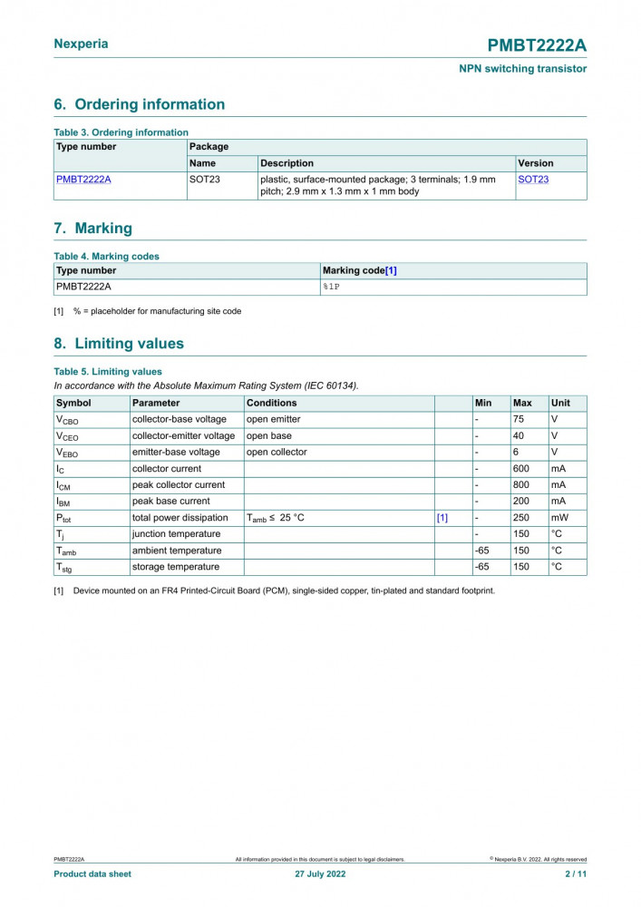 PMBT2222A datasheet page 2