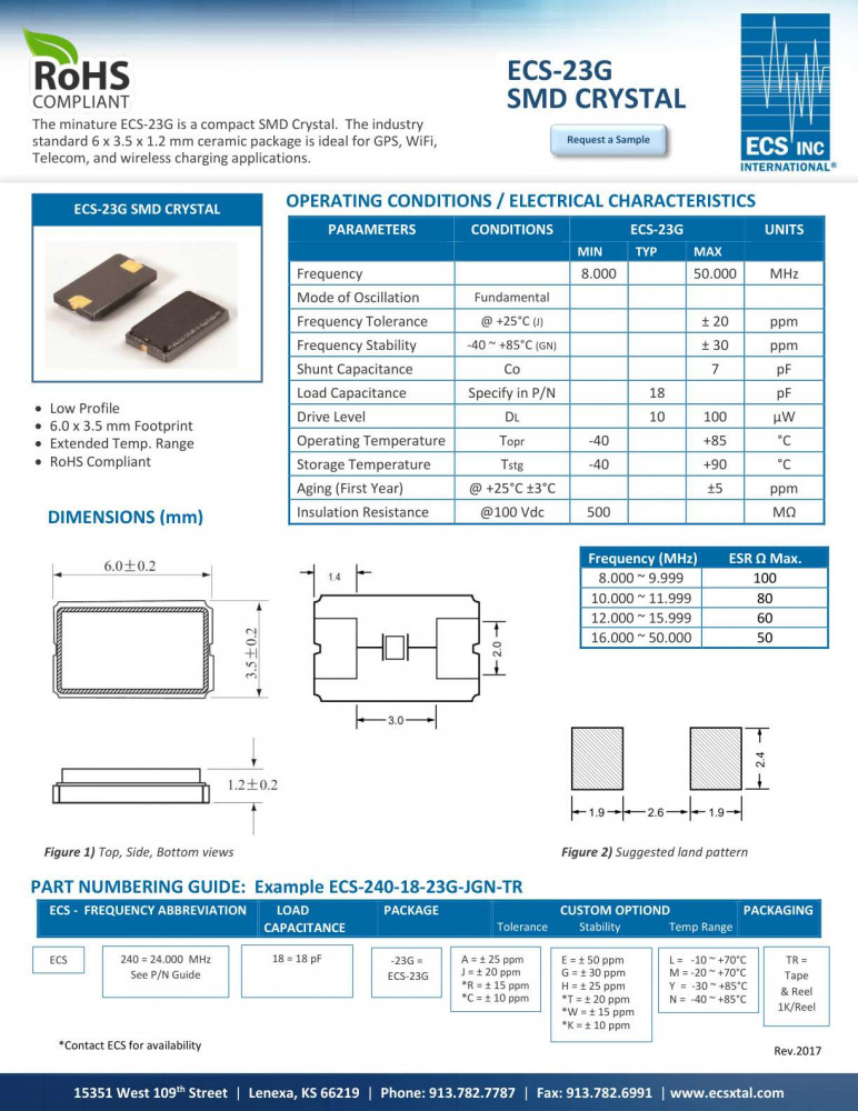 ECS-23G technical specification page