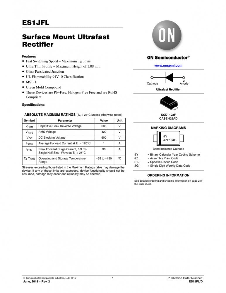 ES1JFL datasheet page 1