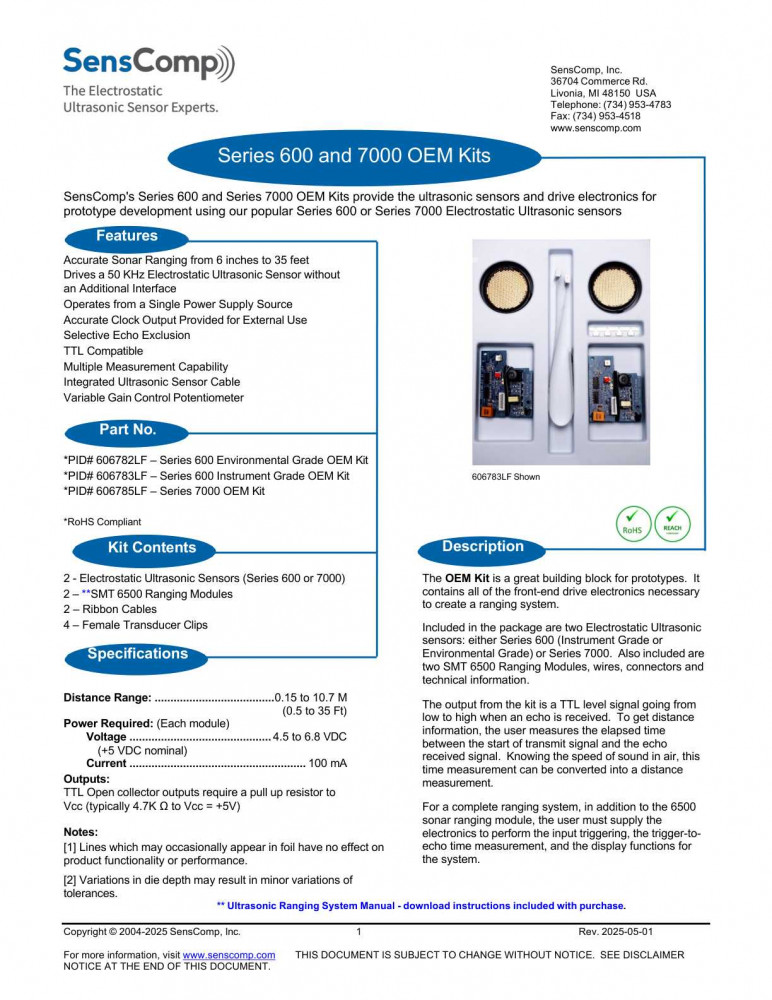 SensComp Series 600 and 7000 OEM Kits product documentation page 1
