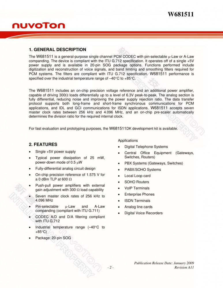 W681511 datasheet page 2
