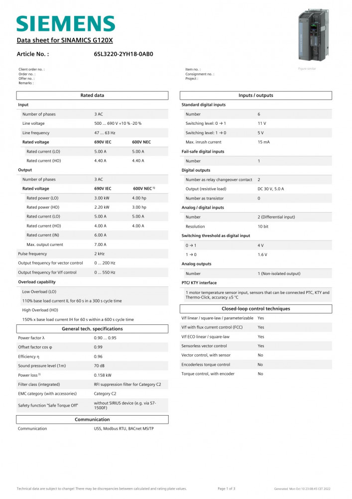 SIEMENS product document page 1