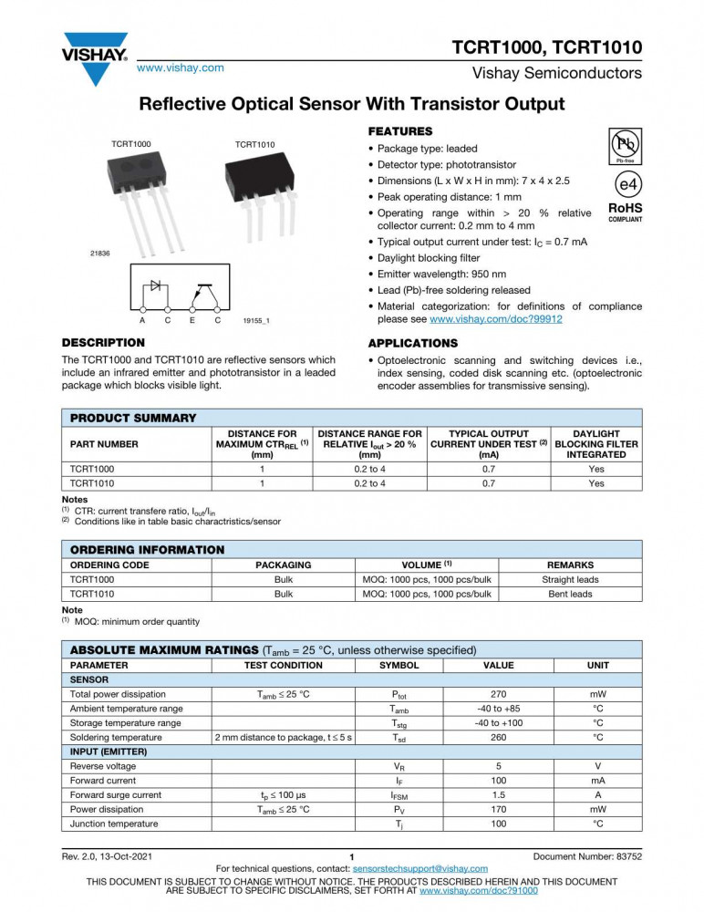 TCRT1000 datasheet page 1